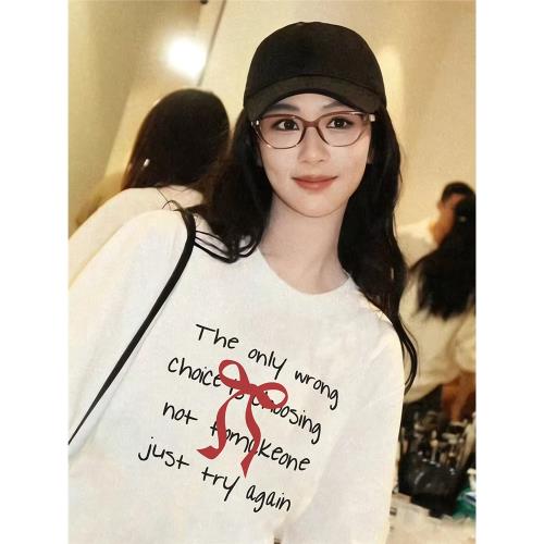 楊紫早秋寬松蝴蝶結小眾長袖t恤|T恤|ETMall東森購物網