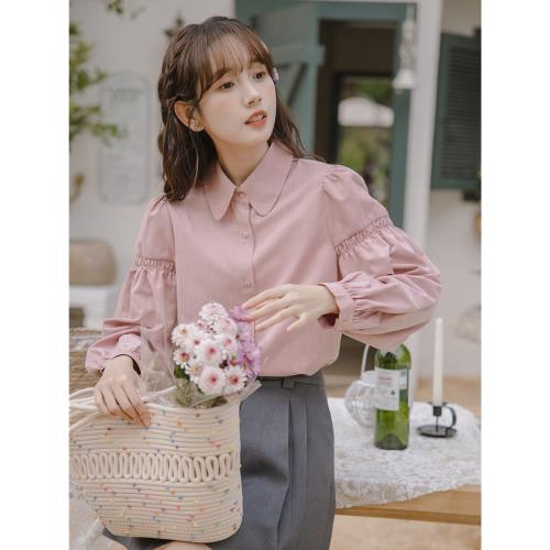 chic春秋粉色燈籠上衣長袖襯衫|襯衫|ETMall東森購物網