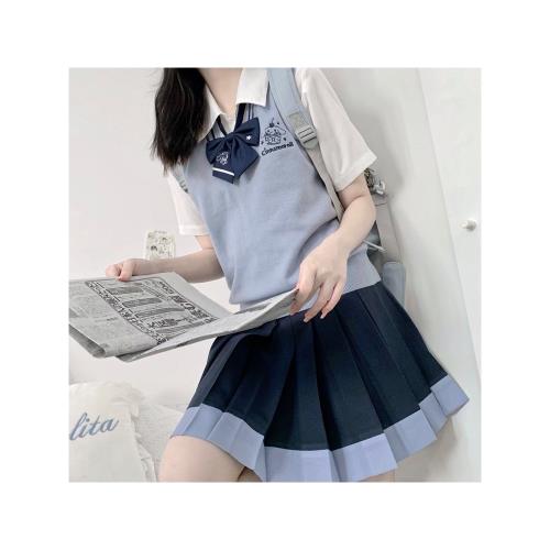 梗豆物語百褶裙毛料拼色jk制服|半身裙|ETMall東森購物網