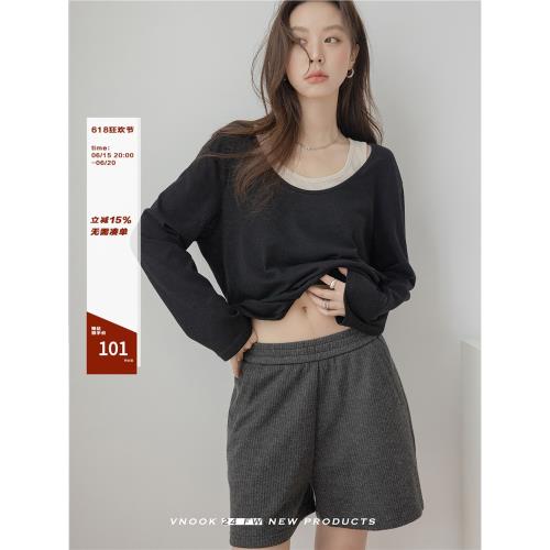 VNOOK u領長袖百搭撞色雪花棉|T恤|ETMall東森購物網