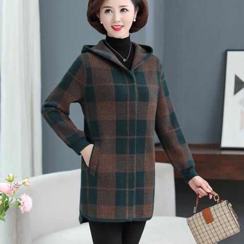 媽媽春裝新款外套40-50歲中長款氣質連帽開衫中年人女裝羊絨大衣|中老年女裝|ETMall東森購物網