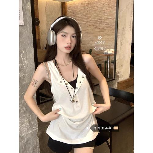V領無袖氣質修身疊穿上衣排扣|背心吊帶|ETMall東森購物網