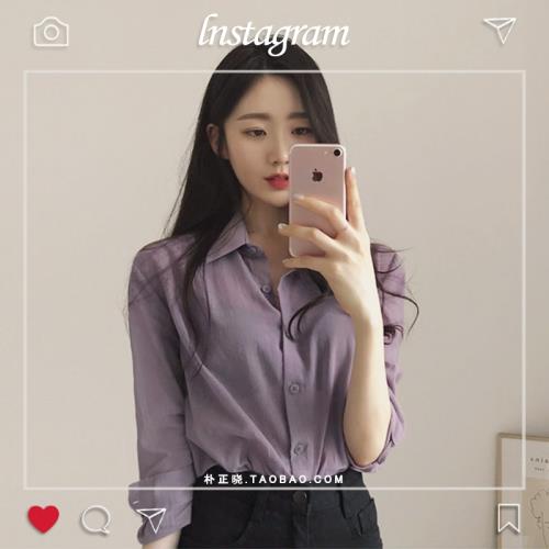 chic春秋溫柔紫色打底長袖襯衫|襯衫|ETMall東森購物網