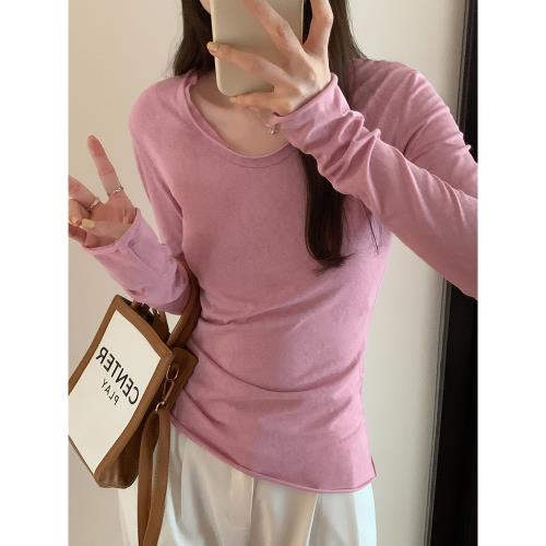 修身2023新款卷邊百搭長袖t恤|T恤|ETMall東森購物網