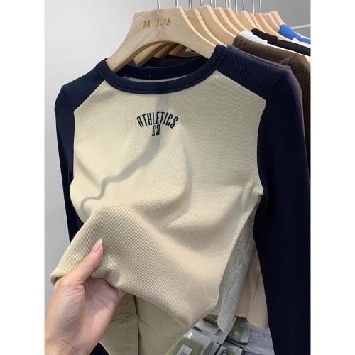 拼色初秋新款長袖設計感ins上衣|T恤|ETMall東森購物網