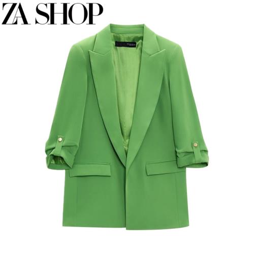 ZA秋季新款可卷袖休閑西裝外套女寬松純色上衣3666666|西裝|ETMall東森購物網