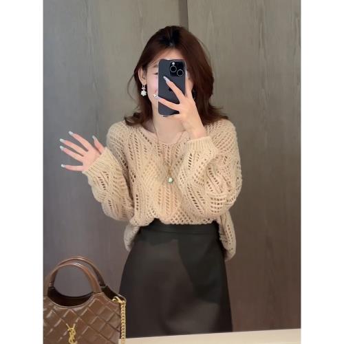 復古V領寬松百搭顯瘦長袖毛衣|毛針織衫|ETMall東森購物網