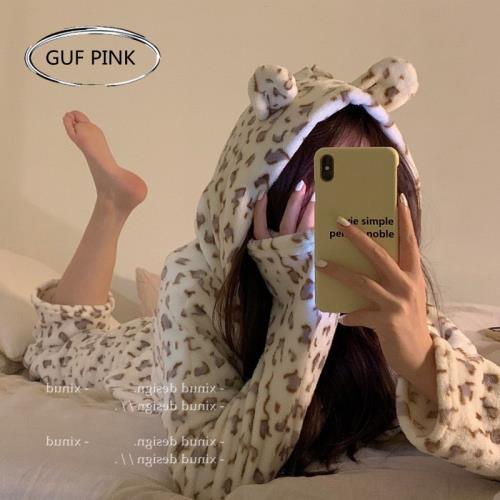 GP日本小奶豹法蘭絨拉鏈連帽睡衣|睡衣/家居服套裝|ETMall東森購物網