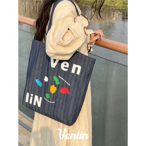 VENLIN【春日調色盤】原創印花牛仔單肩包春夏小眾托特包大容量|托特包|ETMall東森購物網