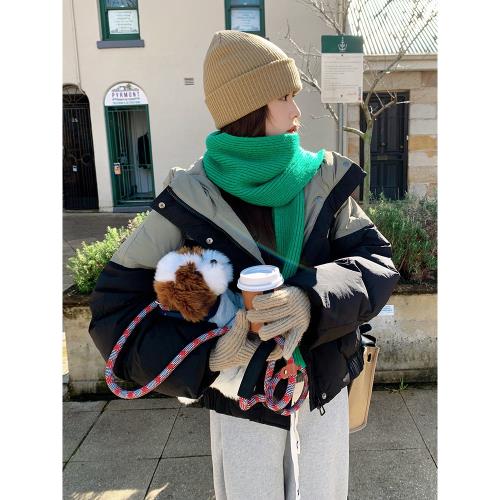 黑色連帽短款羽絨服外套女2025冬季新款小個子撞色90白鴨絨面包服|羽絨服|ETMall東森購物網