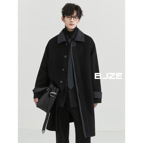 【全羊毛】BJZE男裝24冬季高級感雙面呢大衣男中長款馬肯翻領外套|毛呢大衣|ETMall東森購物網