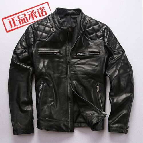 AVFLY 頭層牛皮 菱格修身立領短款機車皮夾克 潮男真皮皮衣 外套|皮衣|ETMall東森購物網