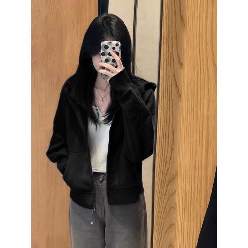 黑色短款衛衣外套女春秋小個子連帽初秋韓系穿搭2025新初秋季bm|短外套|ETMall東森購物網