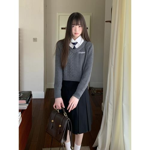 初秋東京學院風疊穿灰色JK制服|毛衣|ETMall東森購物網