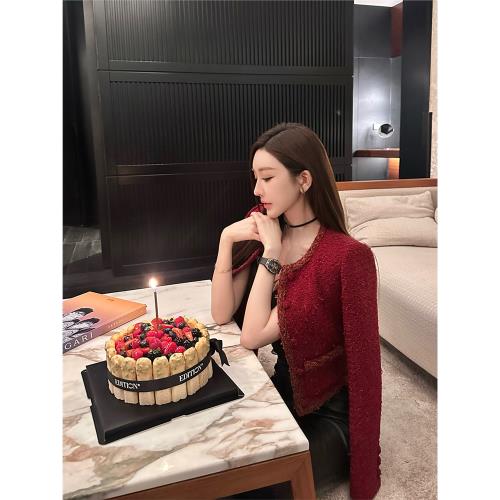 SX善喜高級感紅色小香編織外套女長袖圓領百搭氣質名媛風短款開衫|短外套|ETMall東森購物網