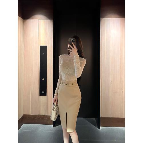 SX善喜高腰金扣PU皮修身包臀半裙女前開叉性感氣質半身裙女神皮裙|半身裙|ETMall東森購物網