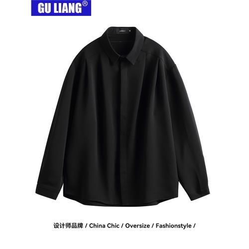(免運)GU LIANG「設計師品牌」【無性別穿搭】小眾簡約純色免燙長袖襯衫|牛仔襯衫|ETMall東森購物網
