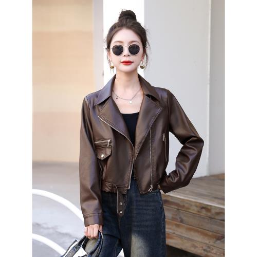 (免運)2025新款春秋爆款皮衣外套女款短款機車棕色小個子高級感pu皮夾克|皮衣|ETMall東森購物網