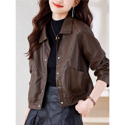 (免運)2025皮衣女寬松外套新款今年流行棕色機車短款開春秋高級pu皮夾克|皮衣|ETMall東森購物網
