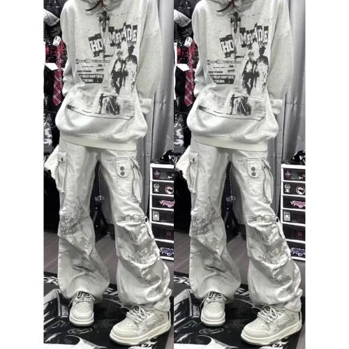 亞文化y2k涂鴉闊腿褲子胖mm工裝|大尺碼褲裝|ETMall東森購物網