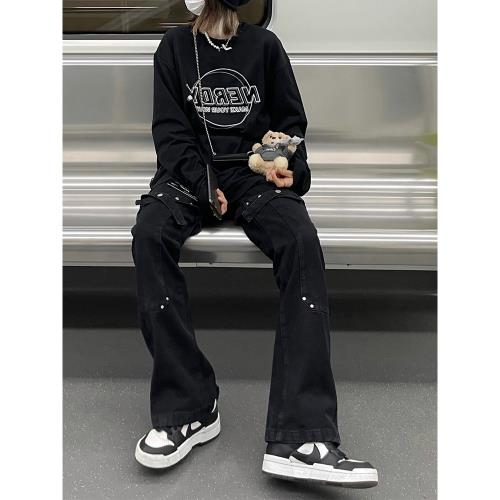 綁帶亞文化y2k工裝胖mm微喇叭|大尺碼褲裝|ETMall東森購物網