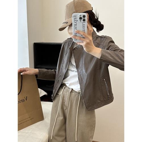 韓國皮衣外套女短款2024春秋新款時尚立領pu皮夾克機車服小外套潮|皮衣|ETMall東森購物網