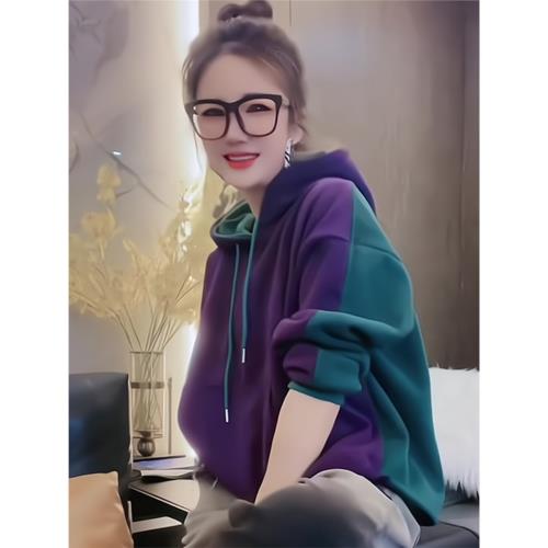 歐貨重磅秋冬季新款女裝2025高級感紫色連帽長袖衛衣設計感上衣潮|大尺碼內搭|ETMall東森購物網