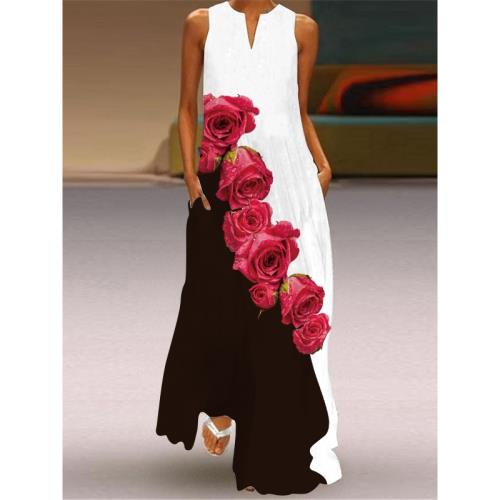 女裝夏季V領插兜大擺性感長裙|洋裝|ETMall東森購物網