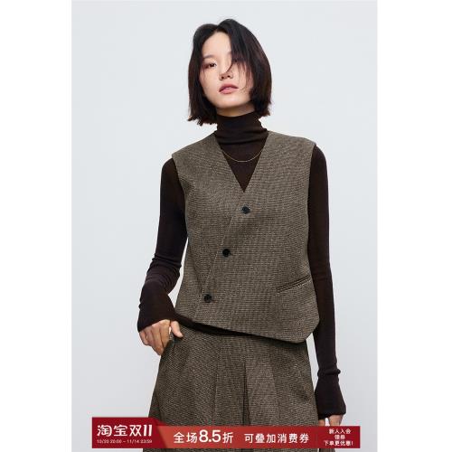 鯨乎 巴恩風斜門襟V領西裝馬甲女25春季新款復古短款疊穿馬夾外套|馬夾|ETMall東森購物網