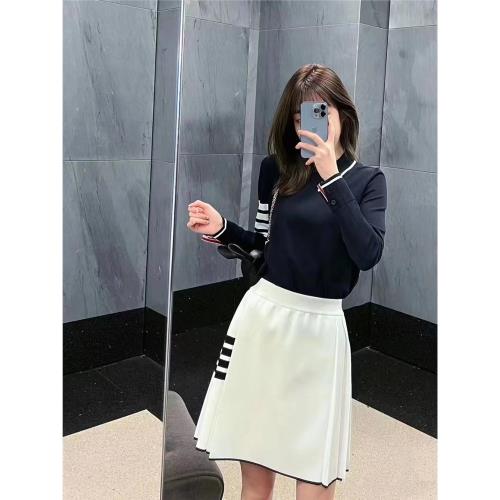 春夏季TUMA TB短裙四道杠高腰百搭顯瘦不規則針織百褶裙半身裙潮|半身裙|ETMall東森購物網