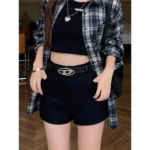 淺布調四季【Bi入黑色短褲】百搭顯瘦A字外穿高級感顯瘦休閑熱褲|休閒褲|ETMall東森購物網