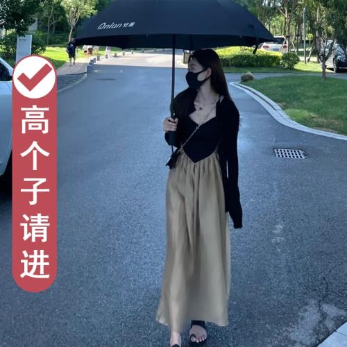 高個子收腰吊帶長裙到腳踝超長款歐美小眾女生170及踝森系連衣裙|洋裝|ETMall東森購物網