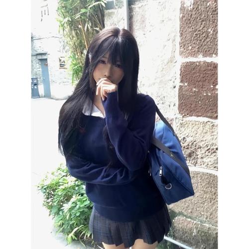 紺色套頭校供感刺繡V領JK制服|毛針織衫|ETMall東森購物網