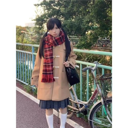 駝色牛角扣大衣冬季2024新款日系學院風中長款JK制服毛呢外套加厚|毛呢外套|ETMall東森購物網