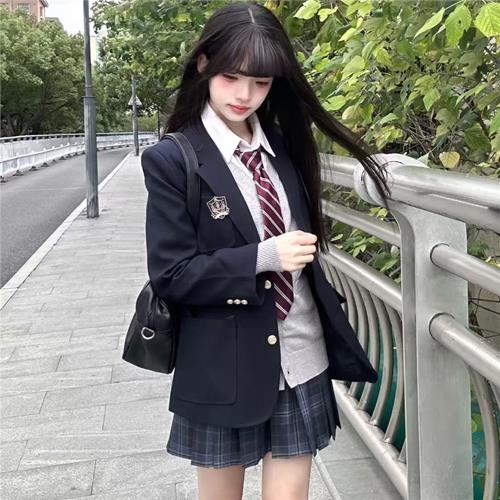 花千豬新品 森原中西裝 學院風校供感jk制服兩粒扣款紺色外套|西裝|ETMall東森購物網