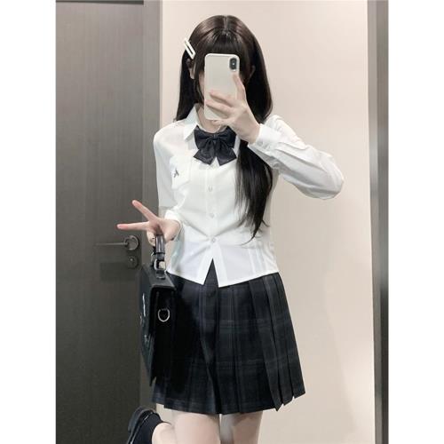 jk原創白色收腰長袖制服花千豬|襯衫|ETMall東森購物網