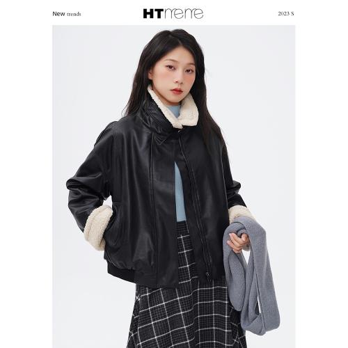 花田櫥窗HTmeme 解構主義 皮衣外套女冬季內里羊羔毛機車夾克上衣|皮衣|ETMall東森購物網