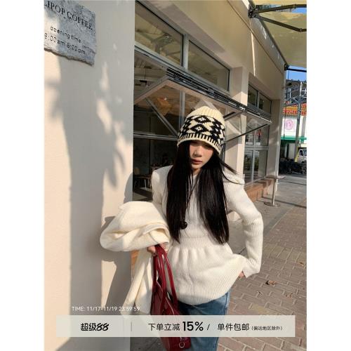 70不是七十泡泡袖毛衣女秋冬季韓系休閑圓領收腰傘擺罩衫針織上衣|毛衣|ETMall東森購物網