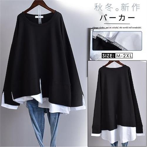 日韓春秋新款特大碼200斤假兩件韓版長袖寬松顯瘦衛衣女上衣300斤|大尺碼連身裙|ETMall東森購物網