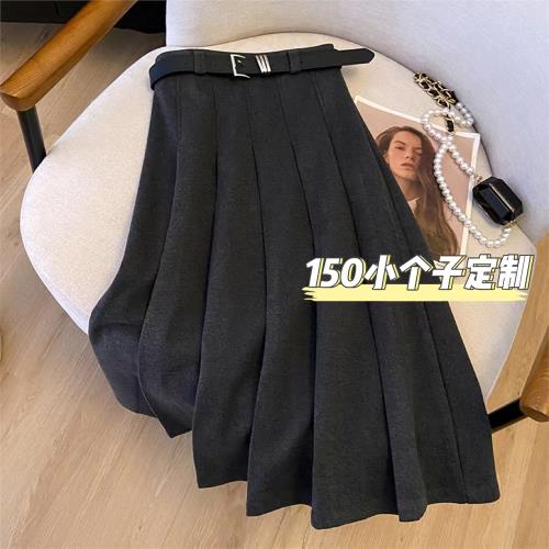 薇薇安 百褶半身裙女秋冬150小個子中長款a字裙灰色毛呢顯瘦傘裙|半身裙|ETMall東森購物網