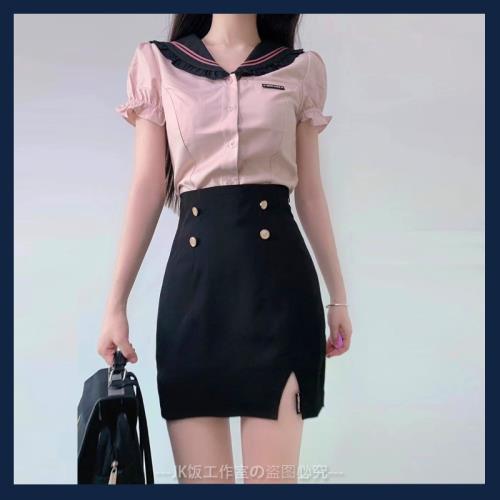 lifegirl梗の豆夏日甜心派辣妹純欲韓式jk制服夏套裝水手服包臀裙|半身裙|ETMall東森購物網