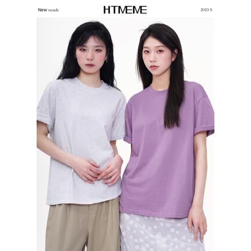 花田櫥窗HTmeme 元氣百搭~休閑純色短袖T恤女春夏寬松圓領上衣潮|T恤|ETMall東森購物網