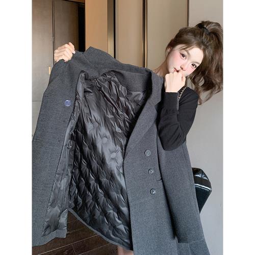 灰色90羽絨內膽西裝毛呢外套女冬季2025新款韓系小個子百褶連衣裙|羽絨服|ETMall東森購物網