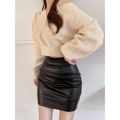 棕色小皮裙女高腰顯瘦半身裙2024新款緊身包臀超短PU皮一步裙短裙|半身裙|ETMall東森購物網