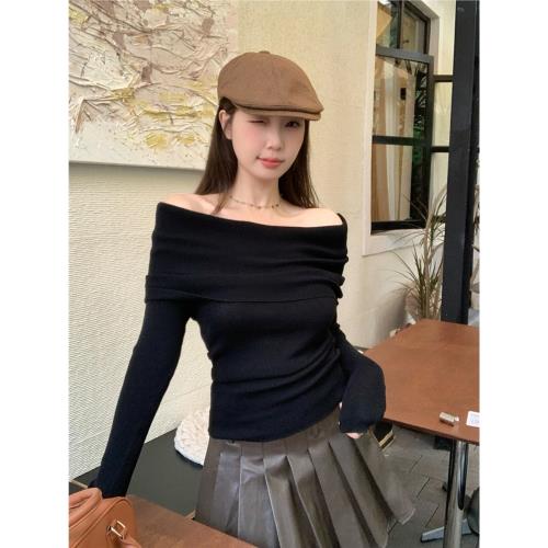 復古一字肩大碼胖MM長袖針織衫|大尺碼內搭|ETMall東森購物網