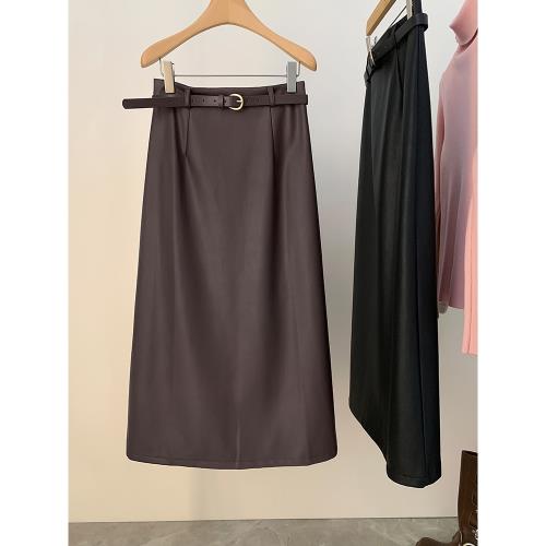 中長款PU皮冬季包臀配腰帶半身裙|半身裙|ETMall東森購物網