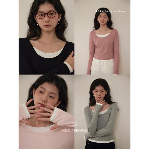 早秋疊穿水柔棉U領針織T恤假兩件|毛針織衫|ETMall東森購物網