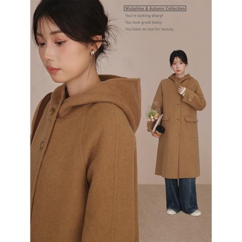 曬曬自制150小個子連帽雙面呢羊毛大衣外套女中長款復古2024秋冬|毛呢外套|ETMall東森購物網