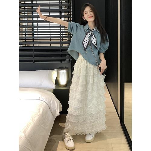 胖mm chic牛仔襯衫送絲巾短袖|大尺碼套裝|ETMall東森購物網