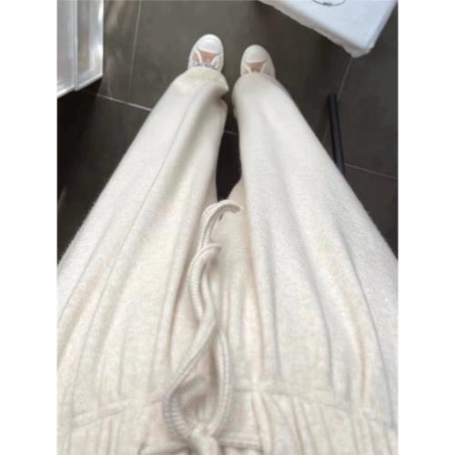 高個子175加長針織闊腿褲女春季高腰慵懶垂墜感拖地糯米直筒褲子|休閒褲|ETMall東森購物網